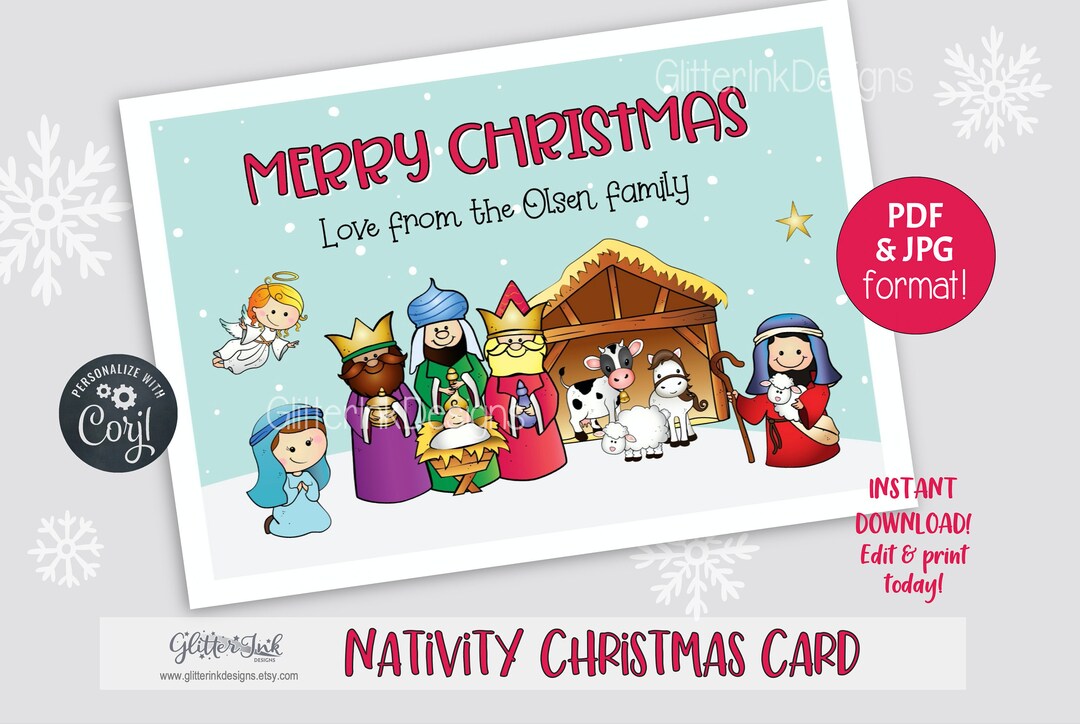 Nativity Scene Christmas Card / Printable Christmas Card / Digital ...