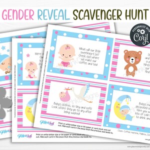 Gender Reveal Scavenger Hunt / Gender Reveal Treasure Hunt Clues ...