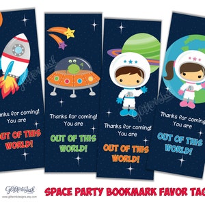 Outer Space Printable Bookmark Party Favors, Rocket Spaceship Editable ...