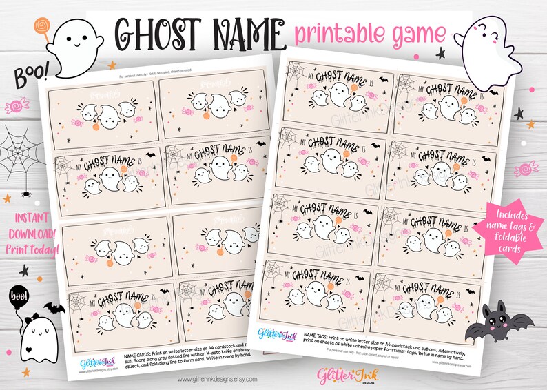 What's Your Ghost Name Game Printable Sign With Name Tags & Cards, Cute ...