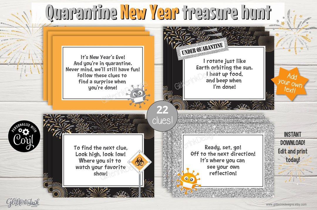 New Years Eve Scavenger Hunt Clue Cards / New Year's Eve Treasure Hunt ...