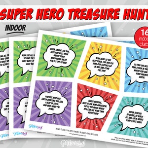 Indoor Superhero Scavenger Hunt Clue Cards / Superheroes Treasure Hunt ...