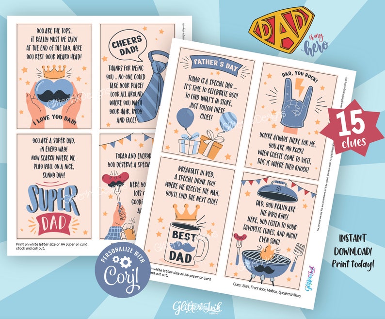 Father's Day Scavenger Hunt / Best Dad Ever Treasure Hunt Clues / Super ...