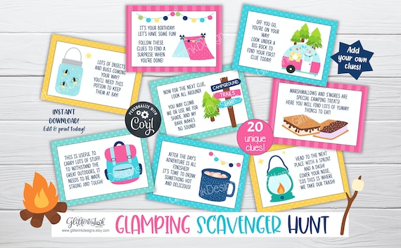 Glamping party scavenger hunt / Camping printables outdoor activities ...