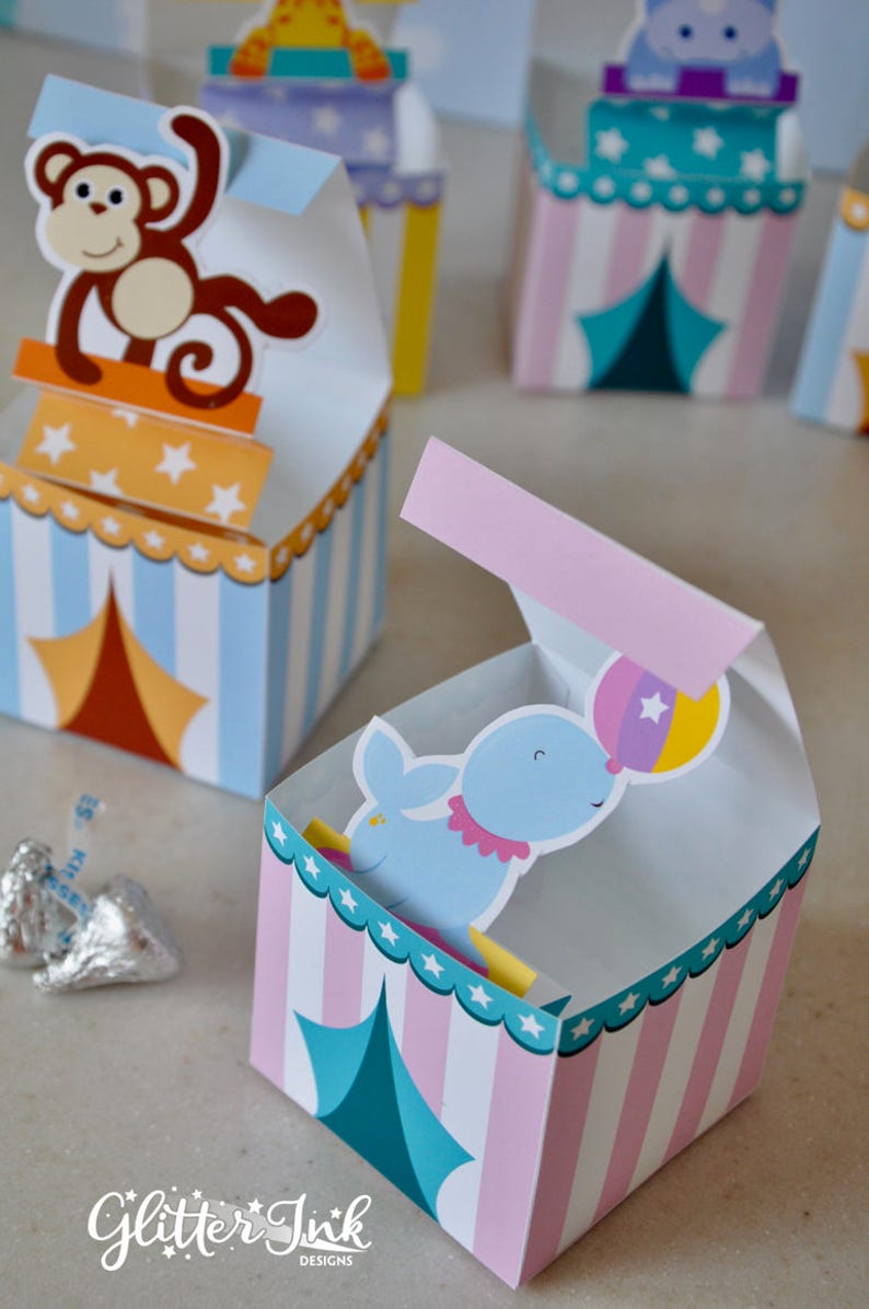 Circus Animal Pop up Jack in the Box Favor Box / Zoo Jungle Safari ...