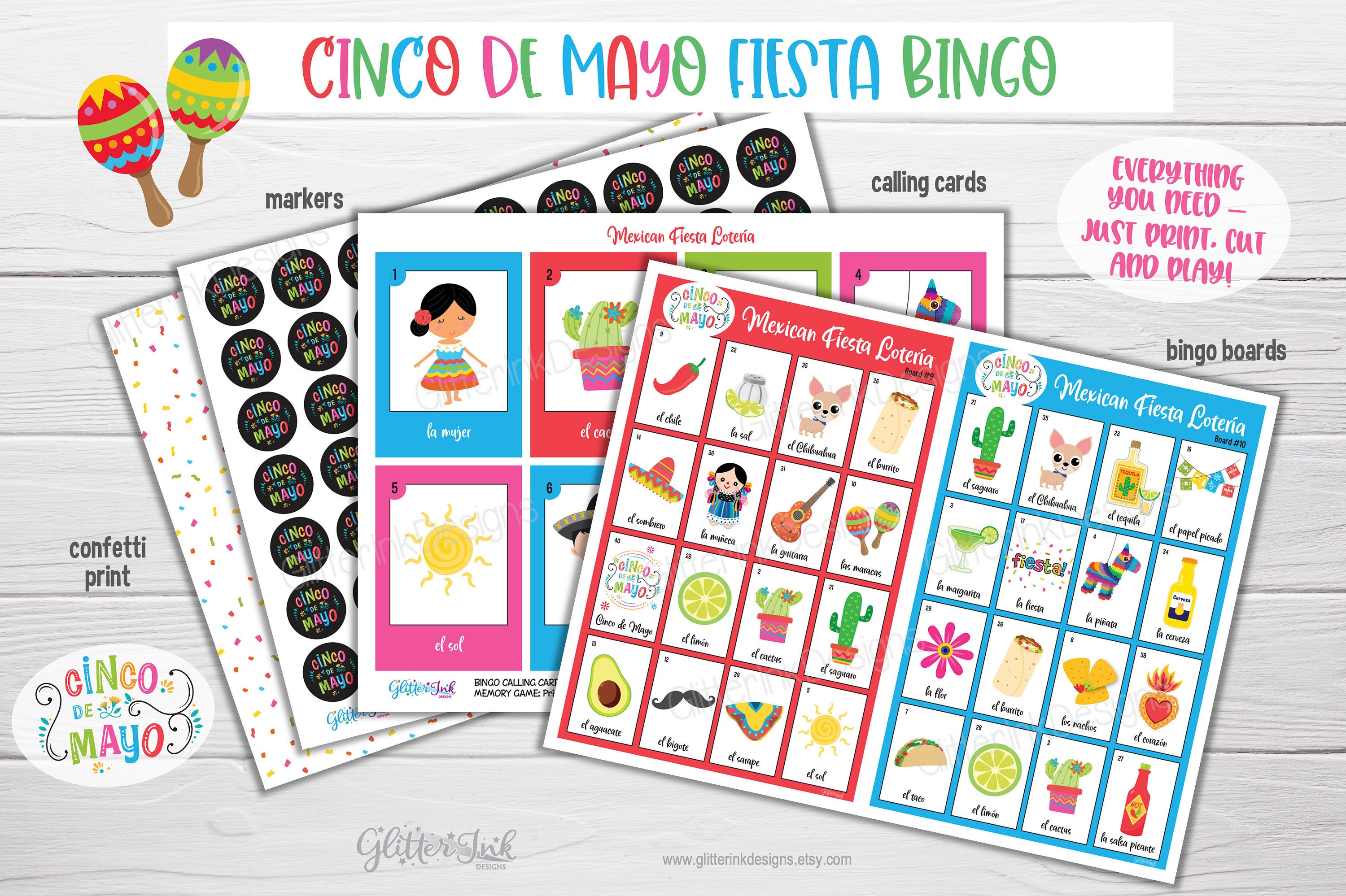 Cinco De Mayo Bingo / Mexican Fiesta Printable Party Game / Loteria ...