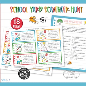 School Yard Outdoor Playground Scavenger Hunt Rhyming Riddle Clue Cards ...