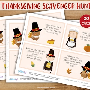 Thanksgiving Scavenger Hunt Clue Cards / Thanksgiving Treasure Hunt ...