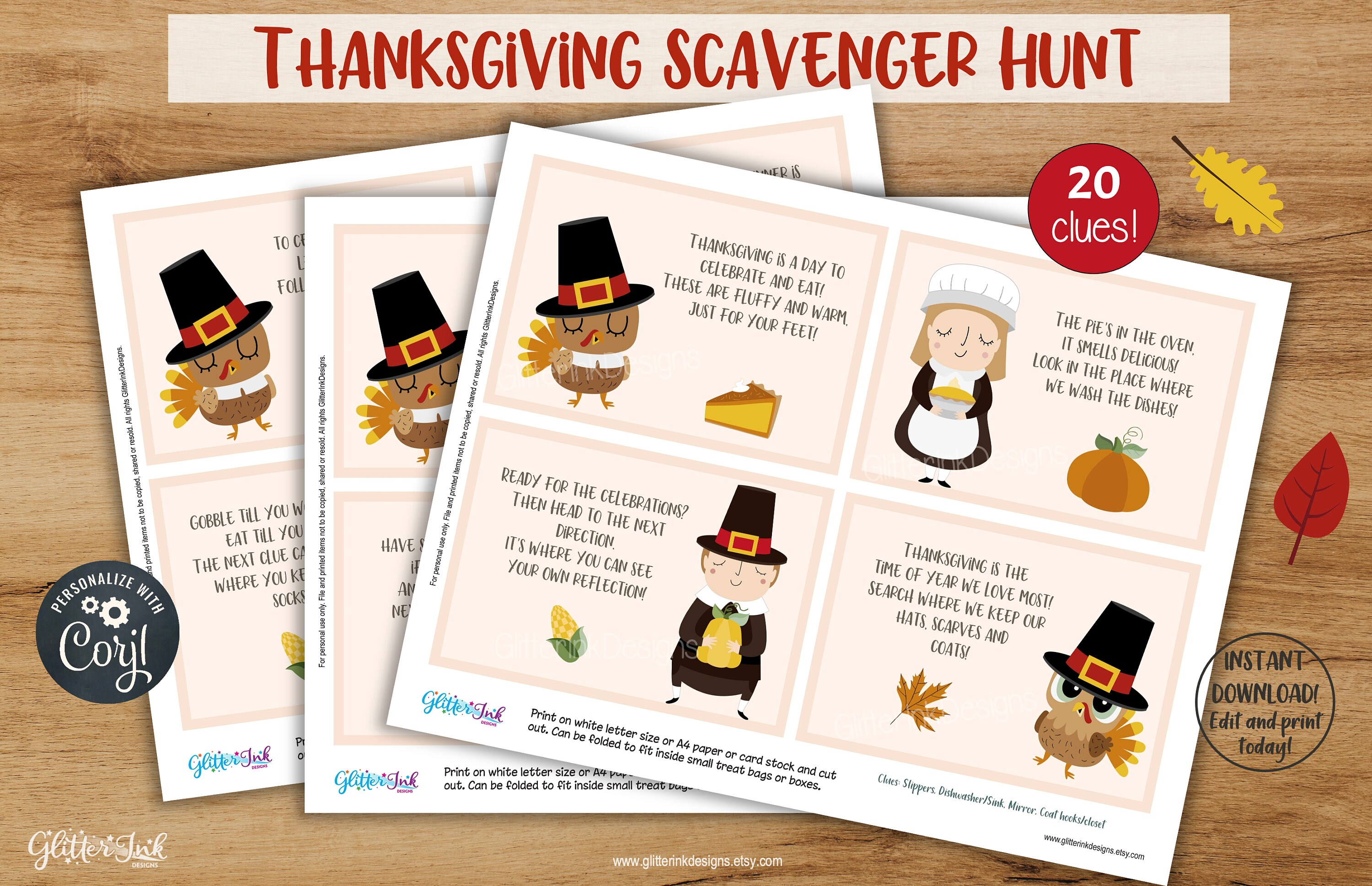 Thanksgiving Scavenger Hunt Clue Cards / Thanksgiving Treasure Hunt ...