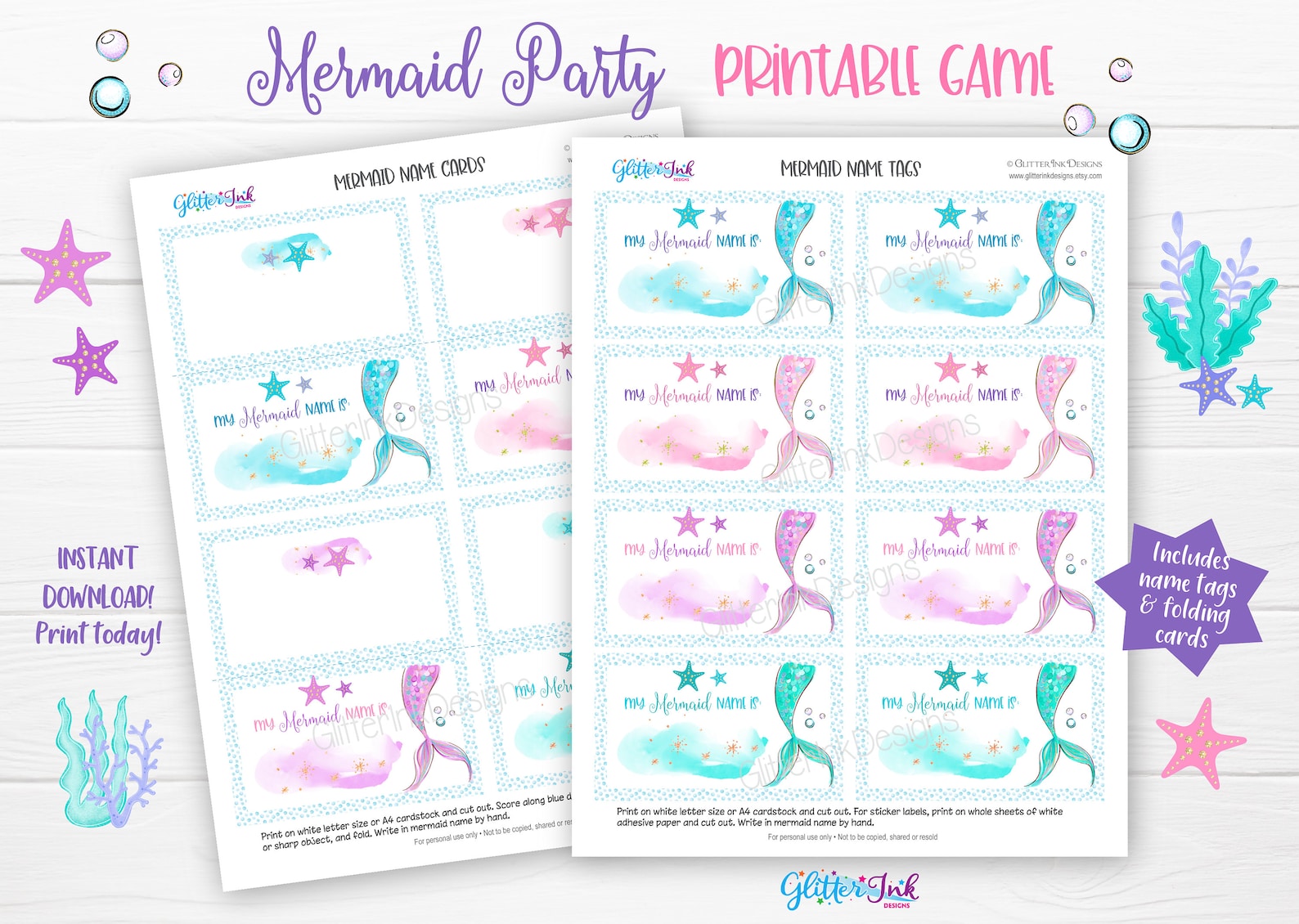 What's Your Mermaid Name Printable Party Game / Mermaid Party Name ...