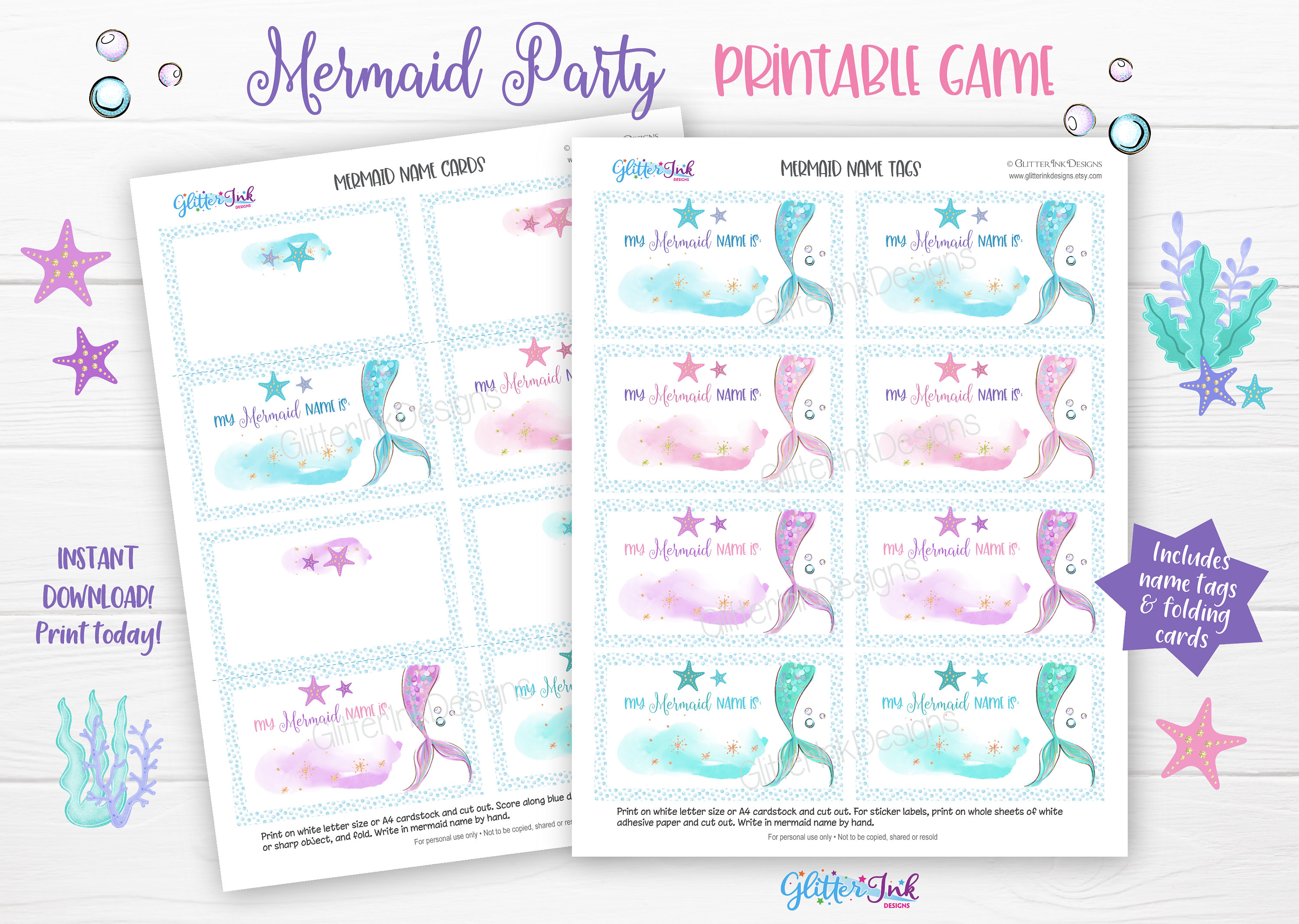 What's Your Mermaid Name Printable Party Game, Under the Sea Birthday ...