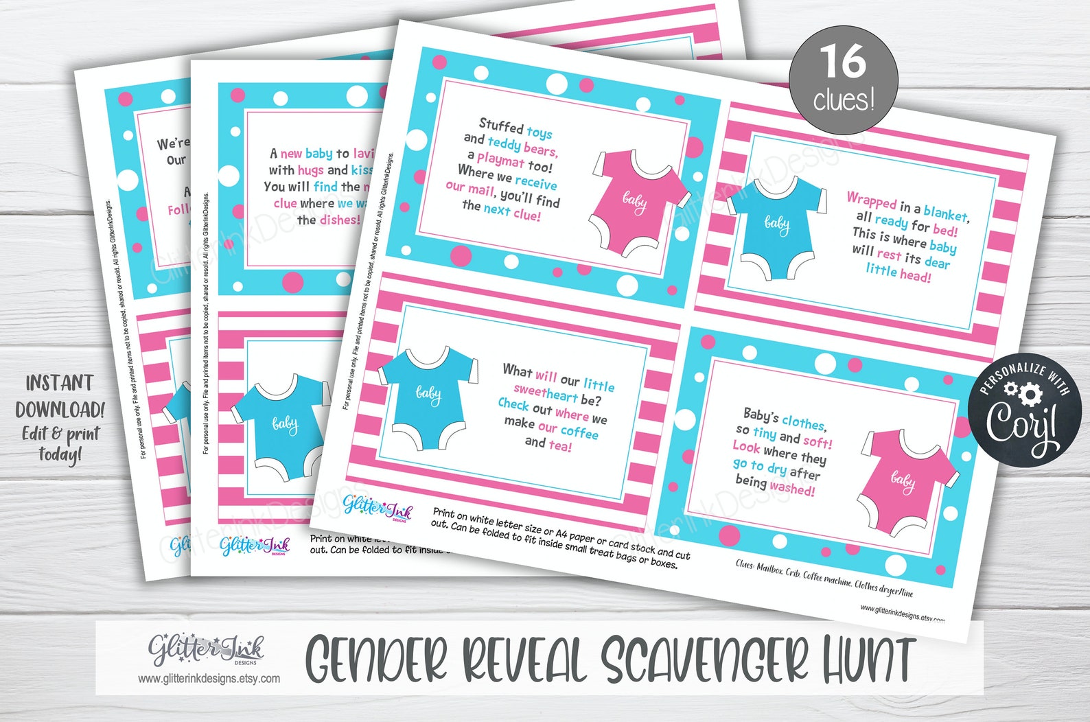 Gender Reveal Scavenger Hunt Clue Cards for Baby Shower Party Games ...