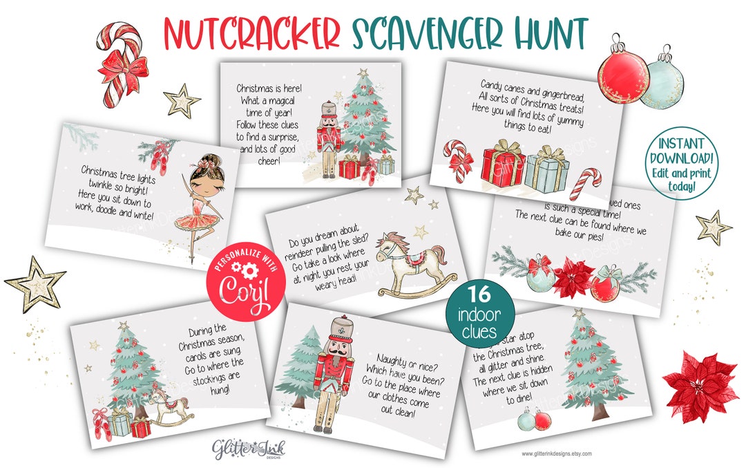 Nutcracker Christmas Scavenger Hunt Clue Cards, Indoor Family Games ...
