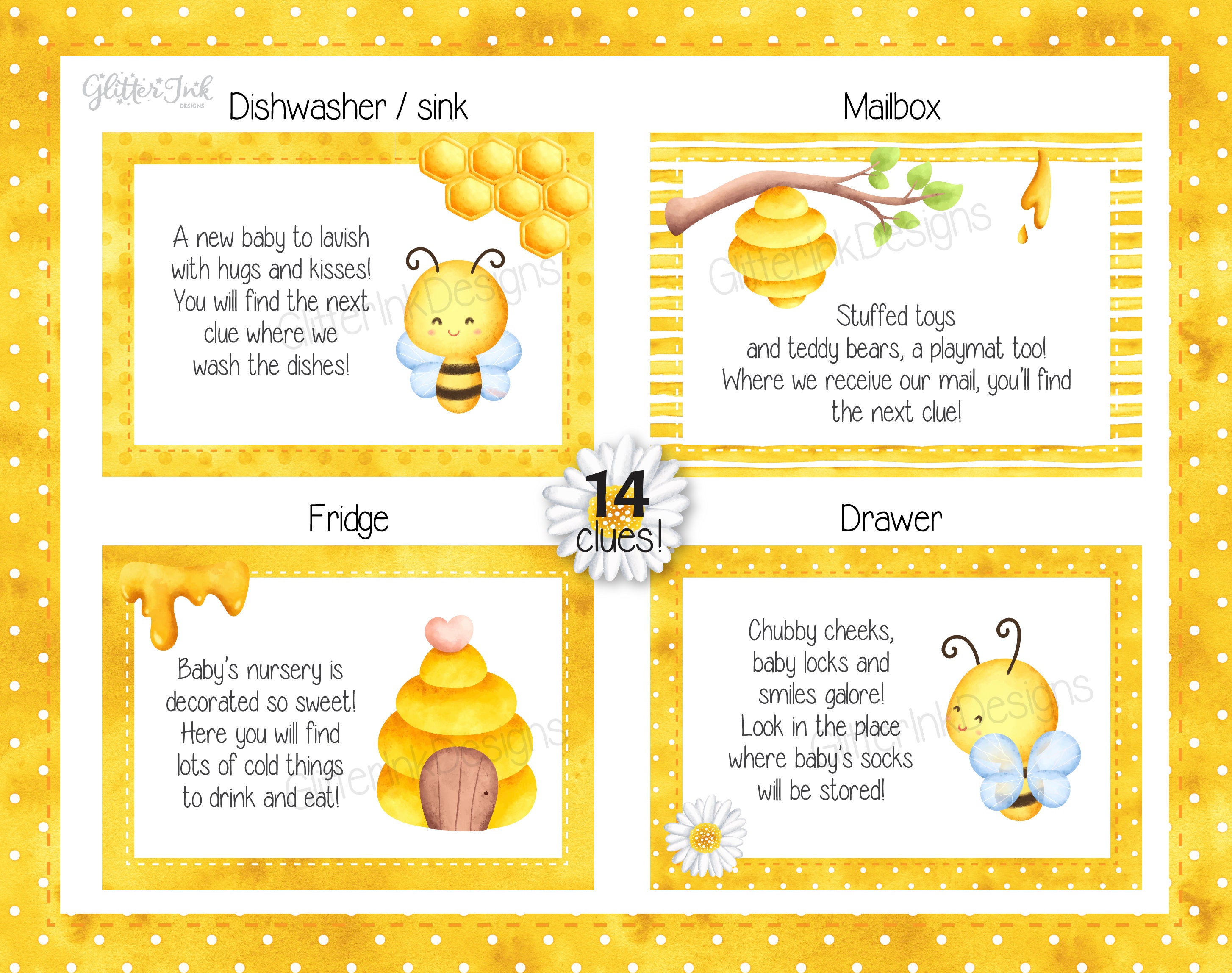 What Will Baby Bee? Gender Reveal Scavenger Hunt Clue Cards for Baby ...