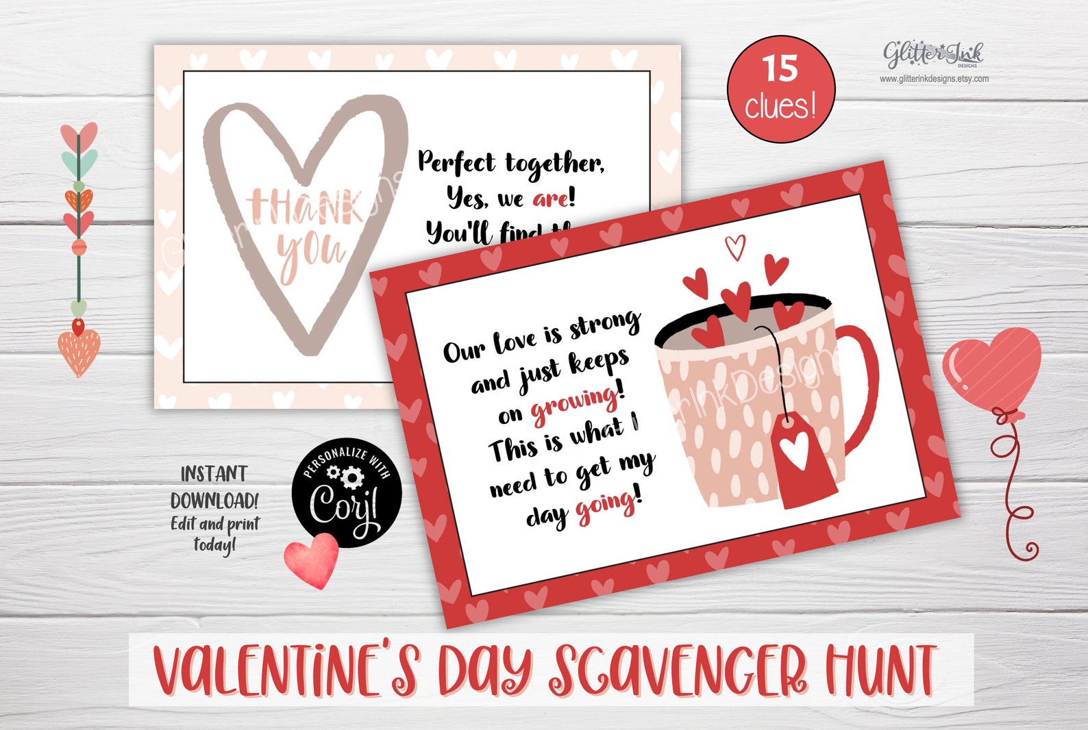 Valentine's Day Scavenger Hunt Clue Cards / Valentines Day Treasure ...