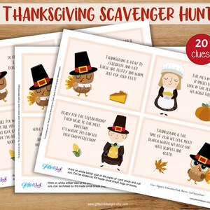 Thanksgiving Scavenger Hunt Clue Cards / Thanksgiving Treasure Hunt ...