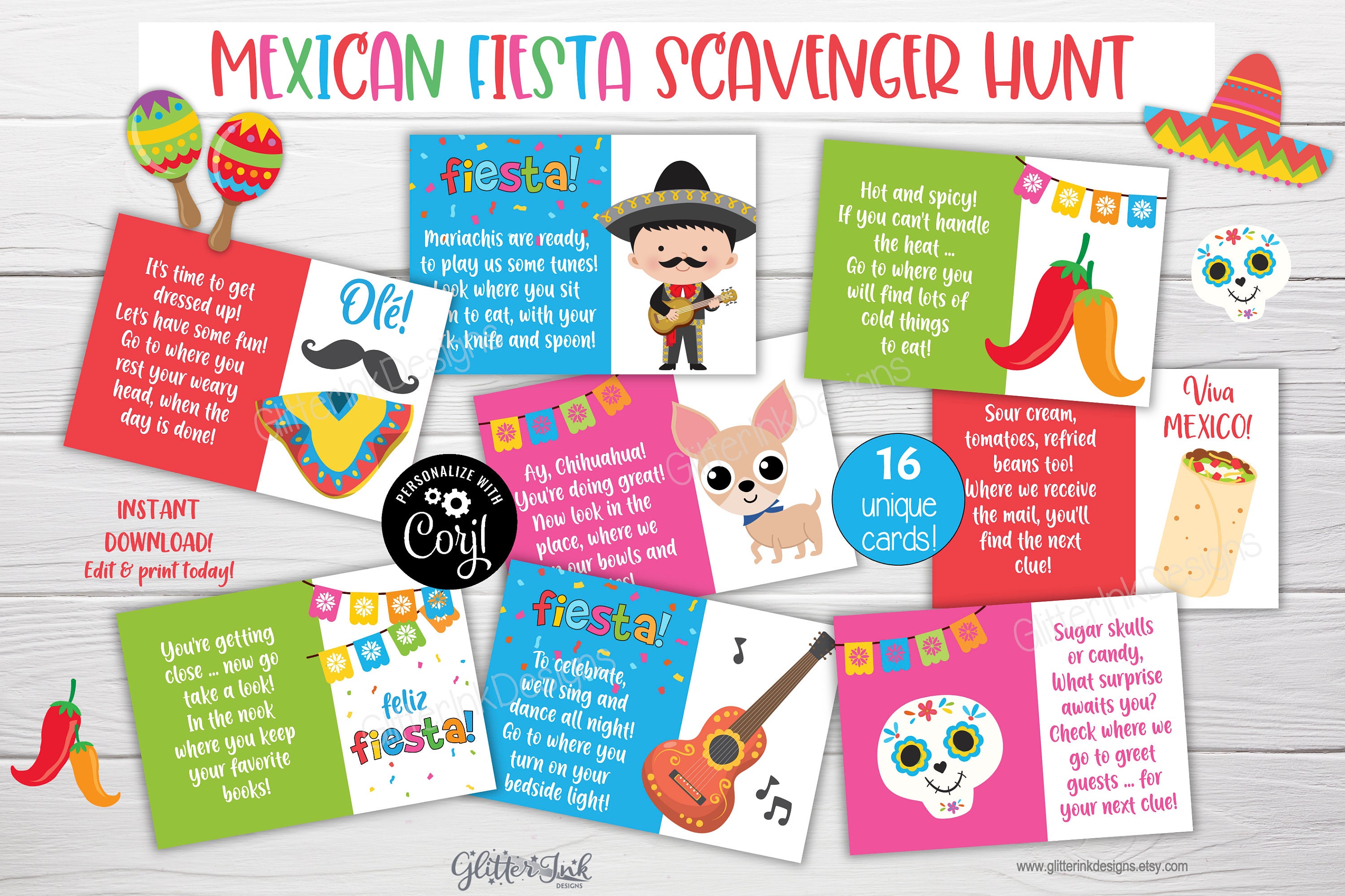 Mexican Fiesta Scavenger Hunt for Kids / Taco Tuesday Birthday Treasure ...