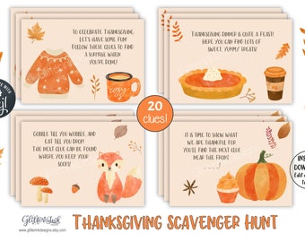 Thanksgiving Scavenger Hunt Clue Cards / Thanksgiving Treasure | Etsy