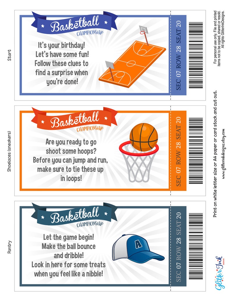 Basketball Scavenger Hunt Clue Cards / Basketball Party Kids - Etsy