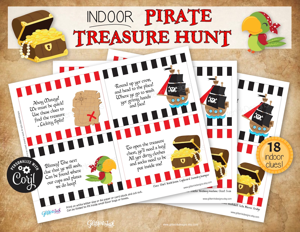 Indoor Pirate Treasure Hunt Clues for Kids With Rhyming Riddles, Pirate ...