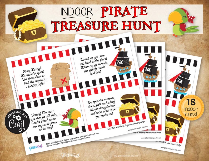 Indoor Pirate Treasure Hunt Clues for Kids With Rhyming Riddles, Pirate ...