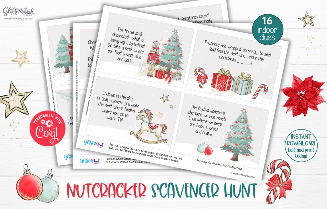 Nutcracker Christmas Scavenger Hunt Clue Cards, Indoor Family Games ...