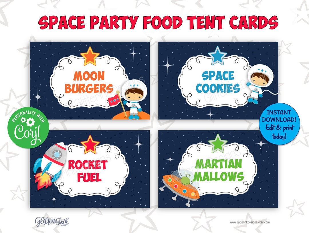 Outer Space Food Tent Cards for Boy Astronaut Theme Party, Printable ...