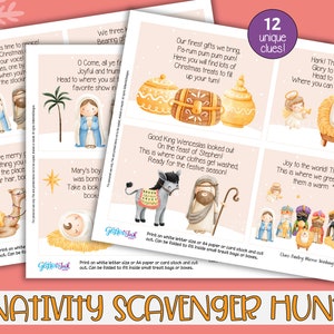 Nativity Scene Christmas Scavenger Hunt Clue Cards, Printable Treasure ...