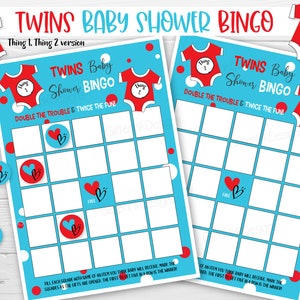 Twins Baby Shower Bingo Cards With Markers / Twin Girls Boys Printable ...