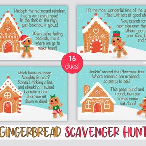 Gingerbread Christmas Scavenger Hunt Clue Cards, Printable Treasure ...