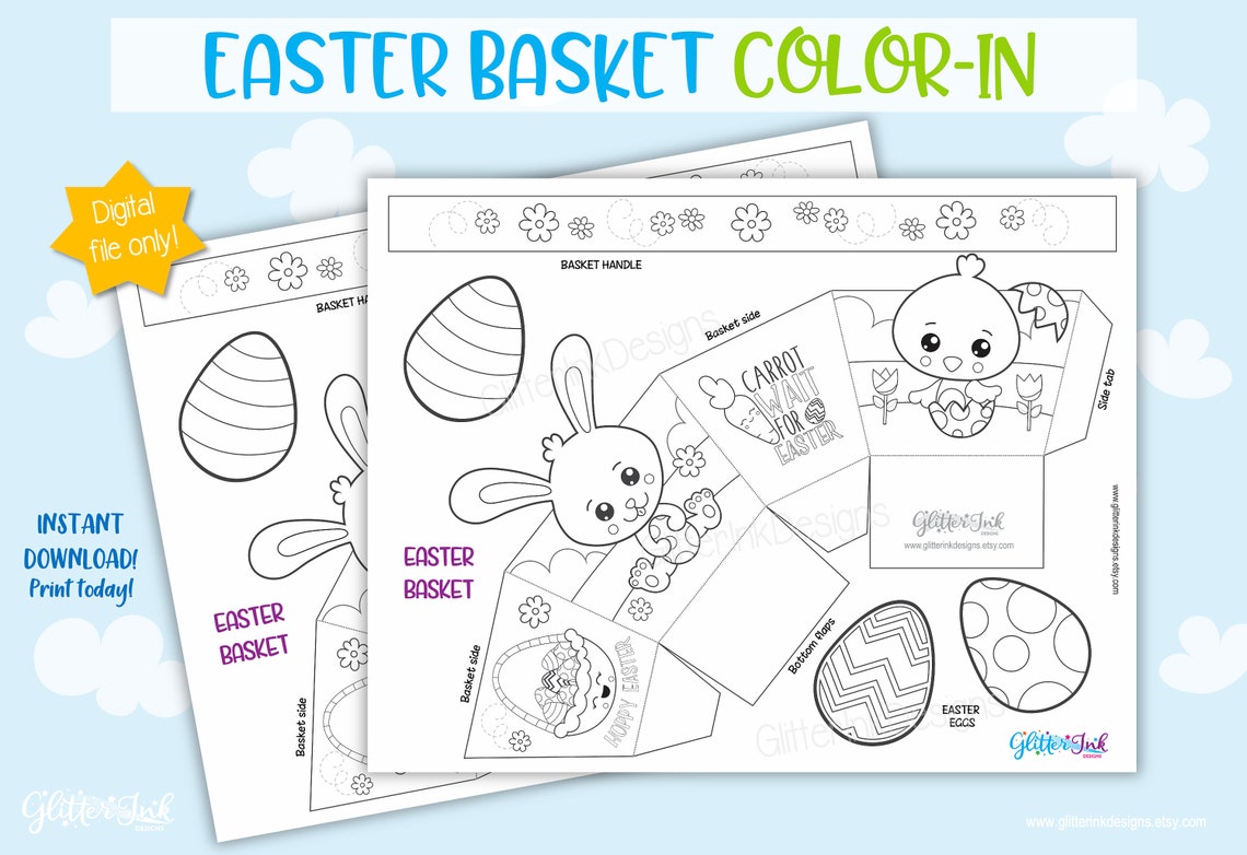 Mini Easter Basket Coloring Page / Easter Chick and Easter Bunny ...