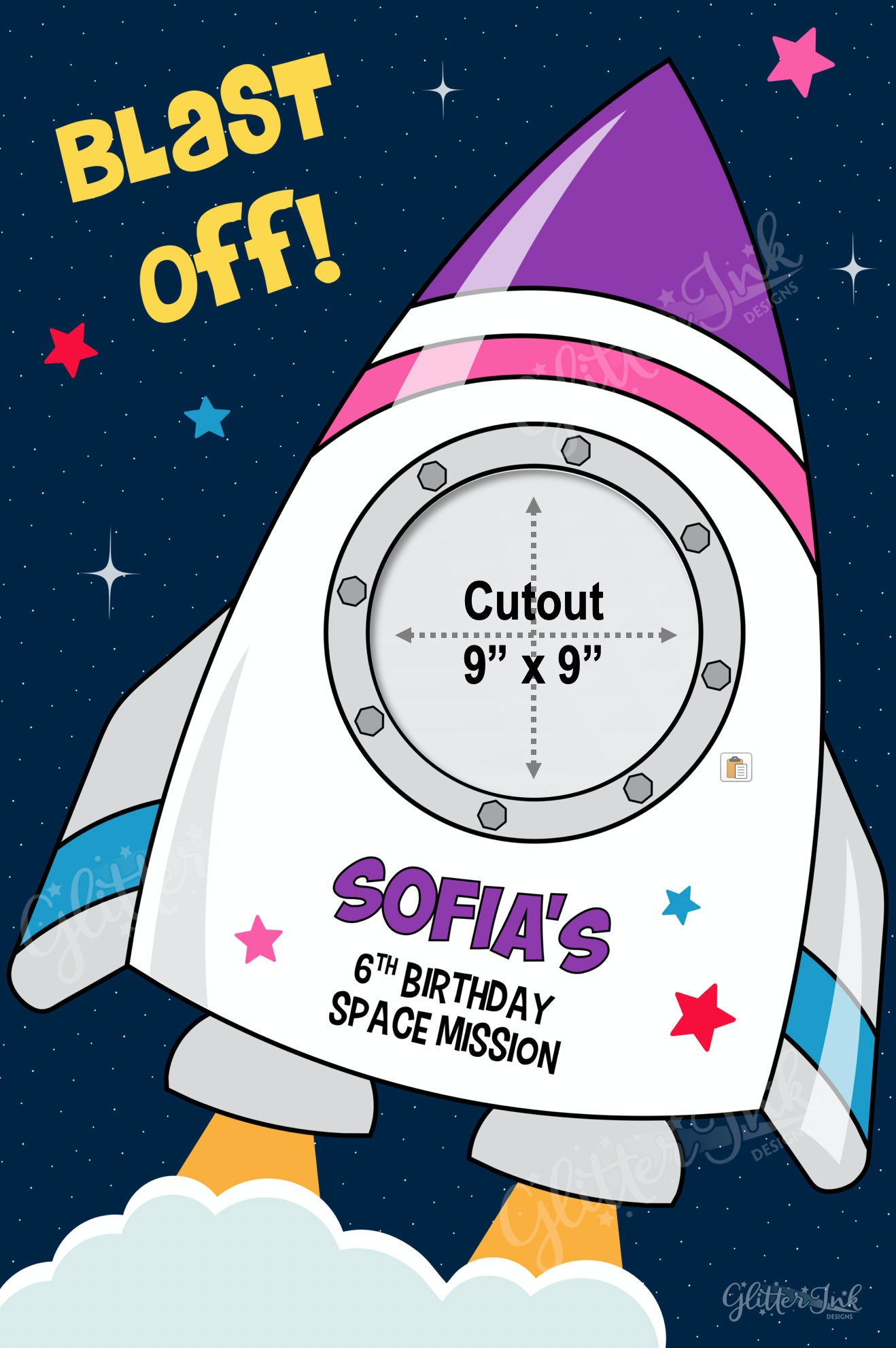 Outer Space Party Photo Booth Frame / Rocket Printable Party Prop ...