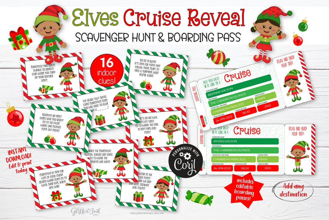 Christmas Elves Cruise Surprise Trip Reveal Scavenger Hunt & Boarding ...