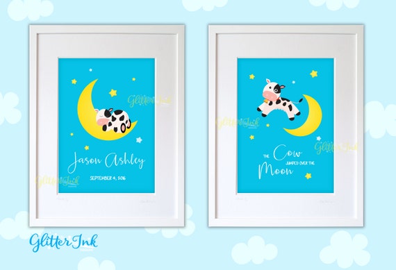 Over the moon nursery wall art / Cow jumped over the moon nursery decor ...