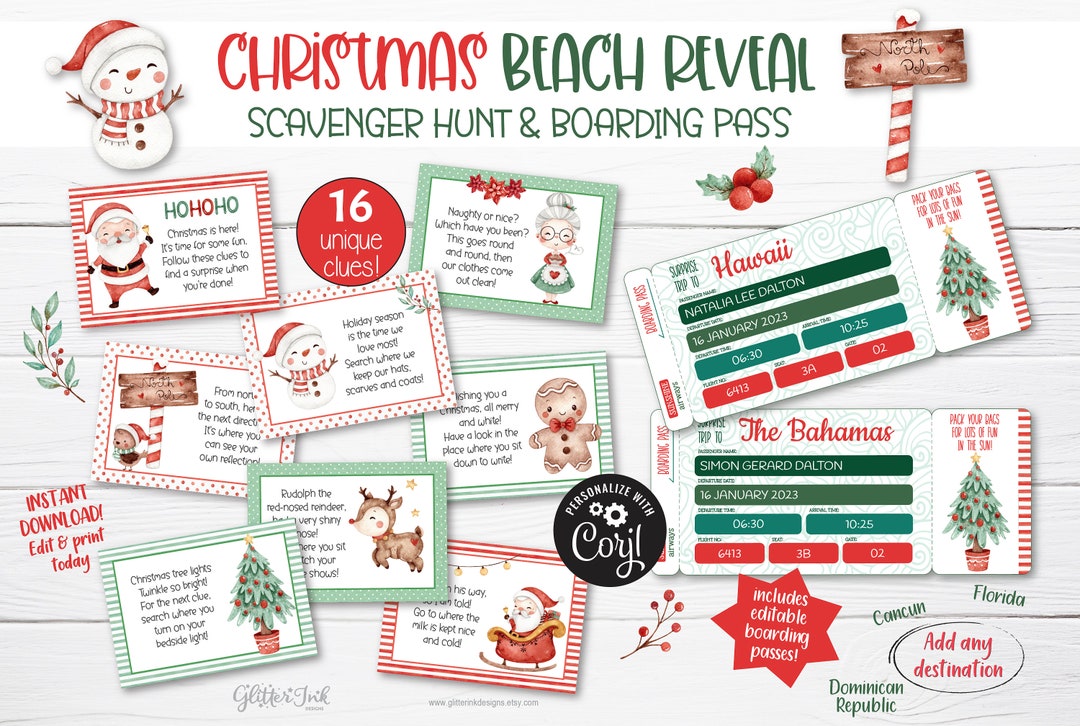 Christmas Surprise Trip Reveal Scavenger Hunt Boarding Pass / Surprise ...
