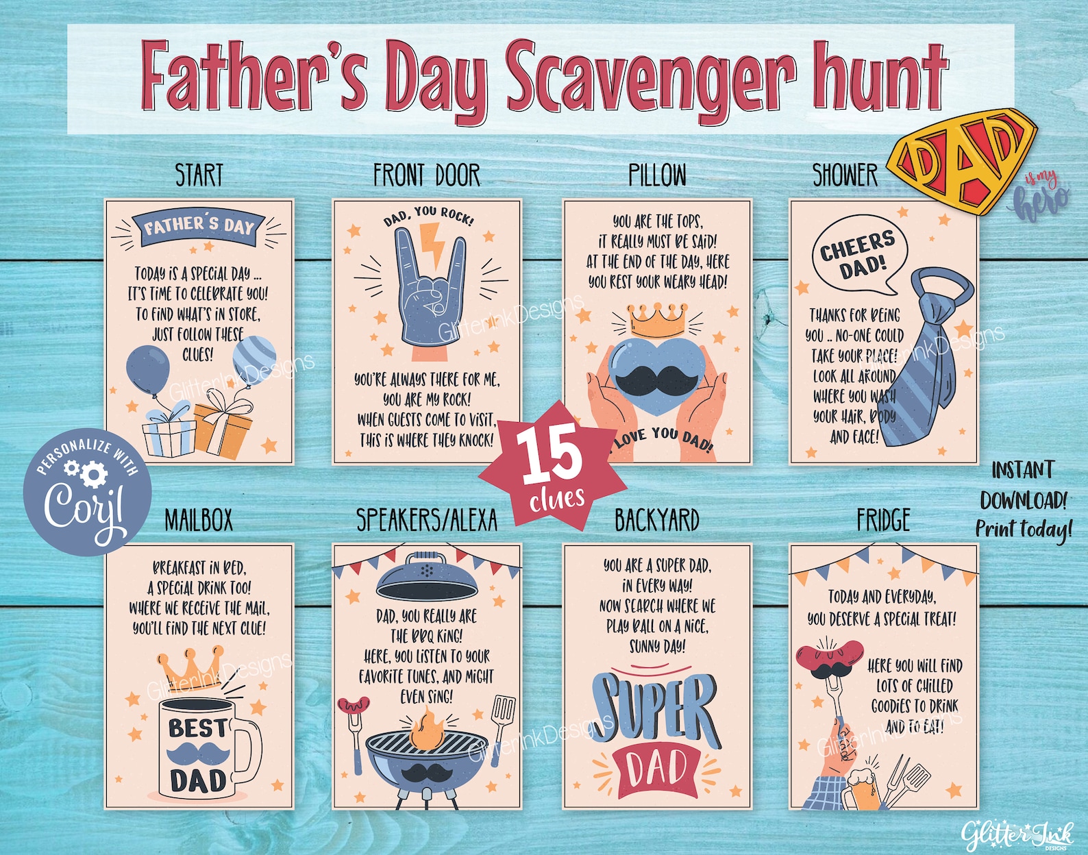 Father's Day Scavenger Hunt / Best Dad Ever Treasure Hunt Clues / Super ...