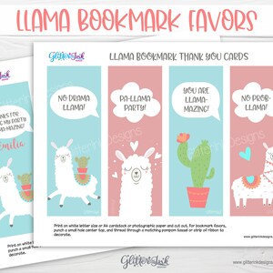 Llama Party Bookmark Favor / Llama Party Favors / Llama Thank You Cards ...