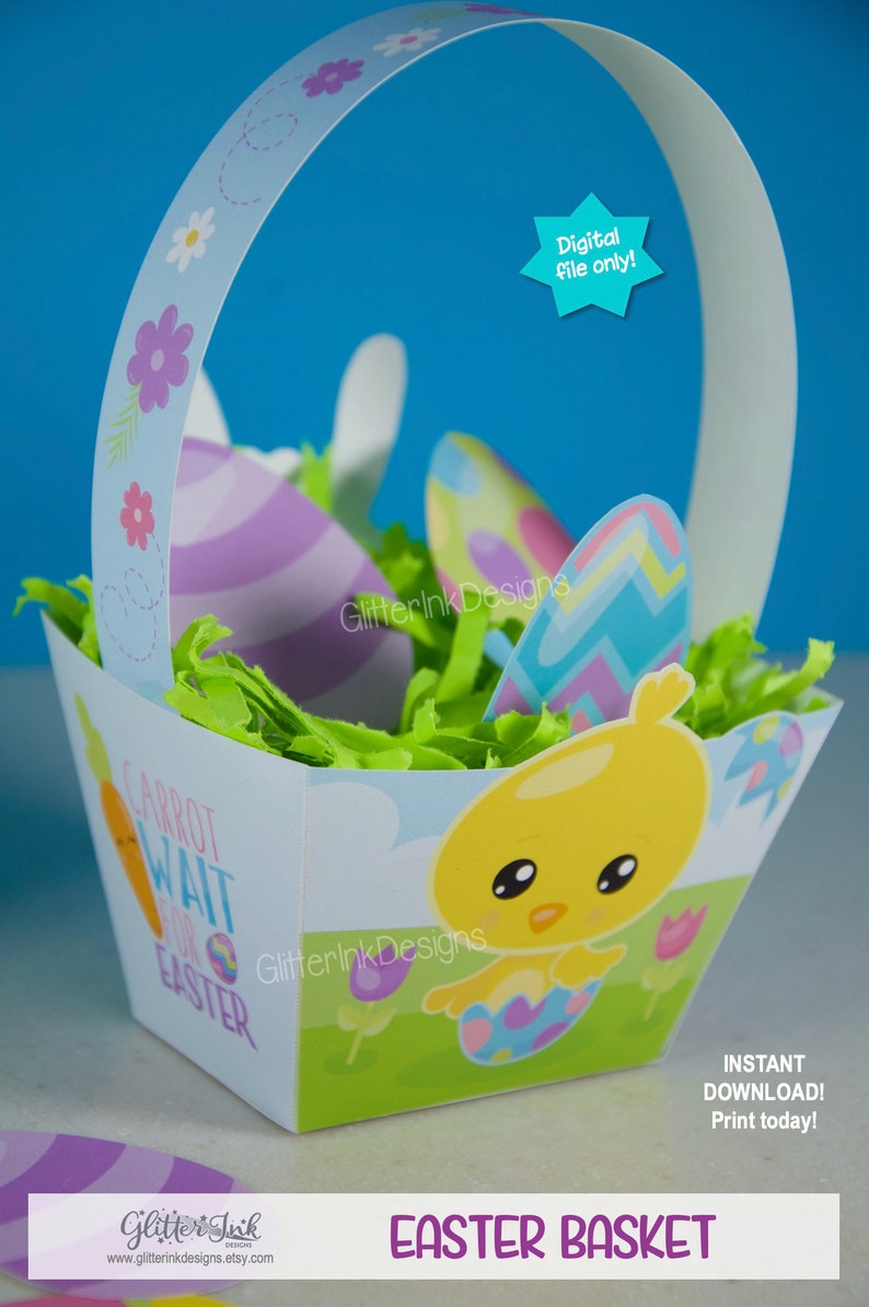 Mini Easter Basket Easter Chick and Easter Bunny Printable - Etsy