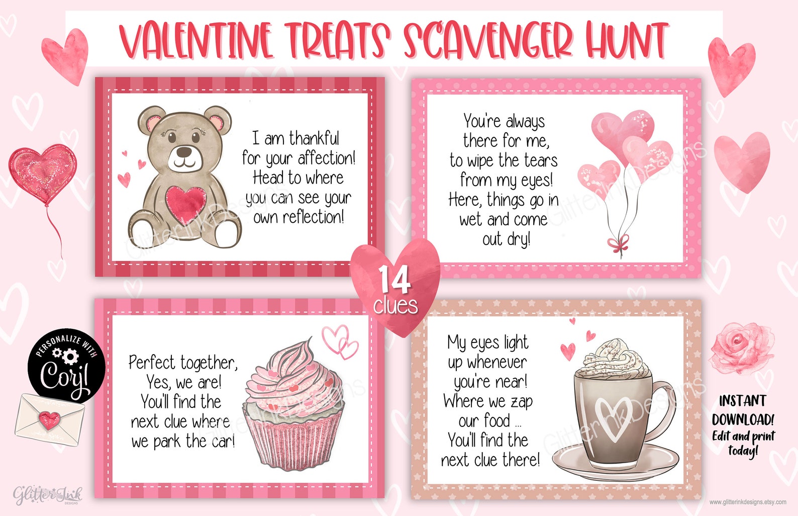 Valentine's Day Scavenger Hunt Clue Cards / Valentines Day - Etsy