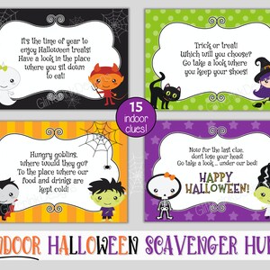 Indoor Halloween Scavenger Hunt Clue Cards / Kids Halloween Treasure ...