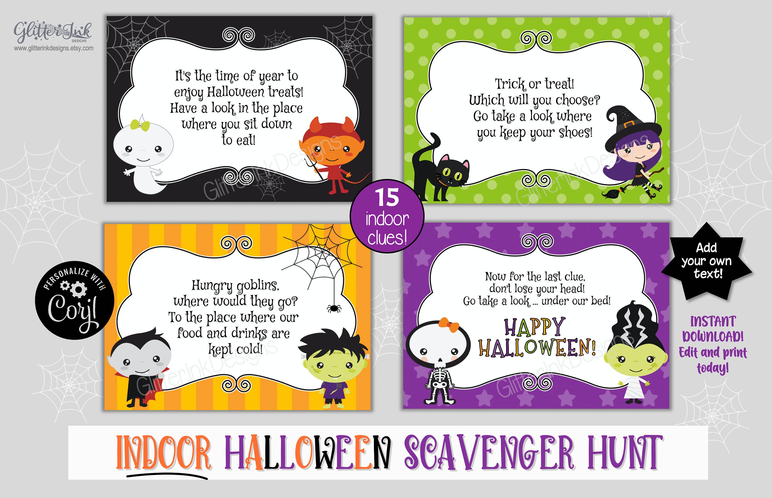 Indoor Halloween Scavenger Hunt Clue Cards / Kids Halloween Treasure ...