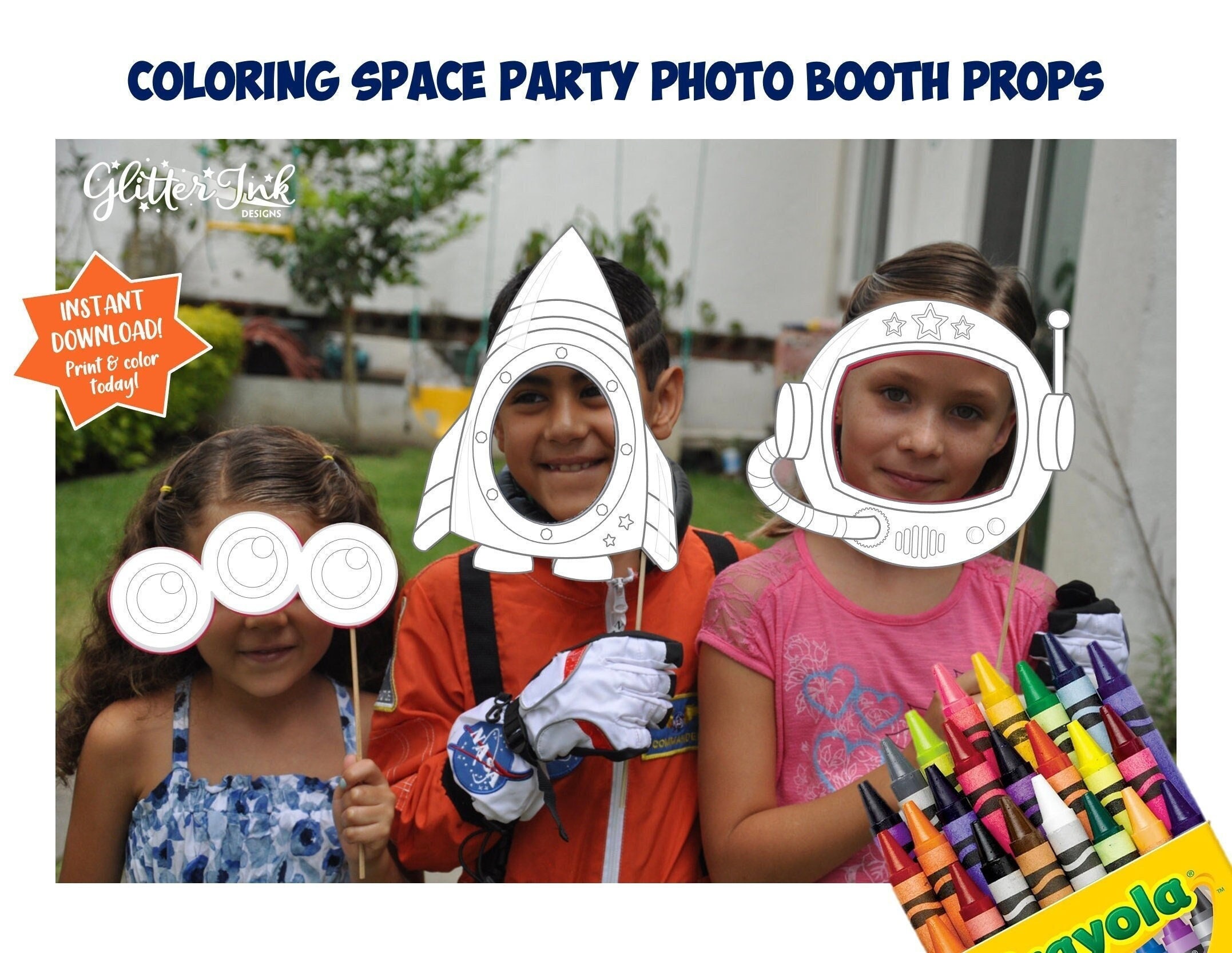 Outer Space Astronaut Party Coloring Page Printable Photo Booth Props ...