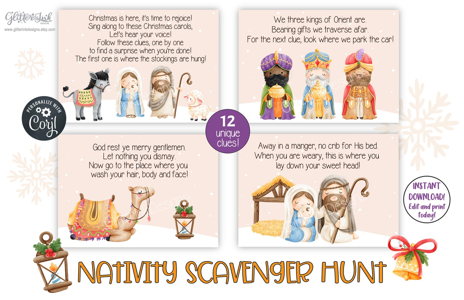 Nativity Scene Christmas Scavenger Hunt Clue Cards / Christmas - Etsy