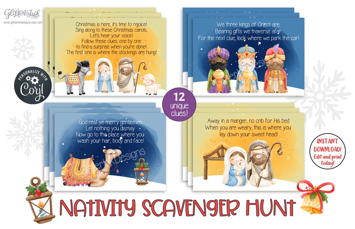Nativity Scene Christmas Scavenger Hunt Clue Cards / Christmas - Etsy