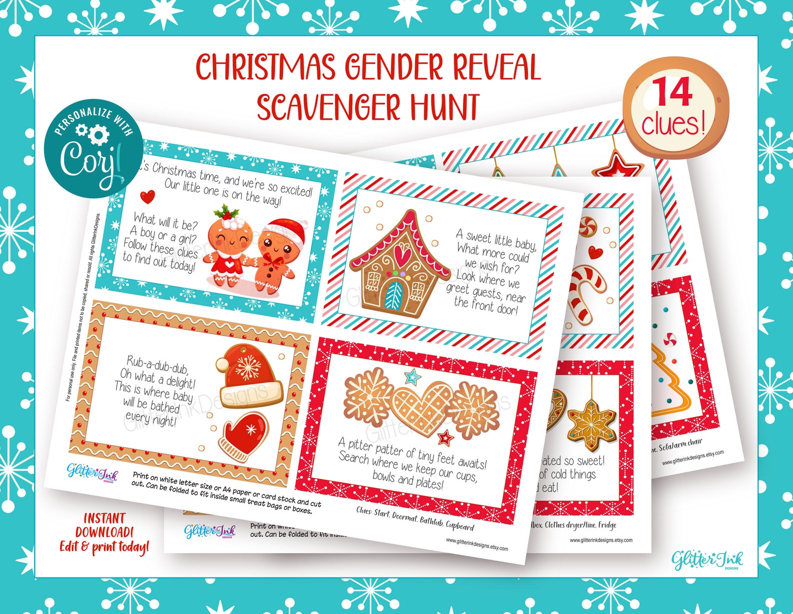 Gingerbread Gender Reveal Scavenger Hunt Clue Cards / - Etsy