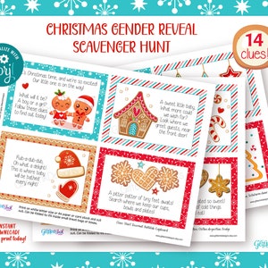 Gingerbread Gender Reveal Scavenger Hunt Clue Cards, Christmas Baby ...