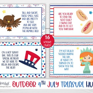4th of July Scavenger Hunt Clue Cards / Outdoor Fourth of July Kids ...
