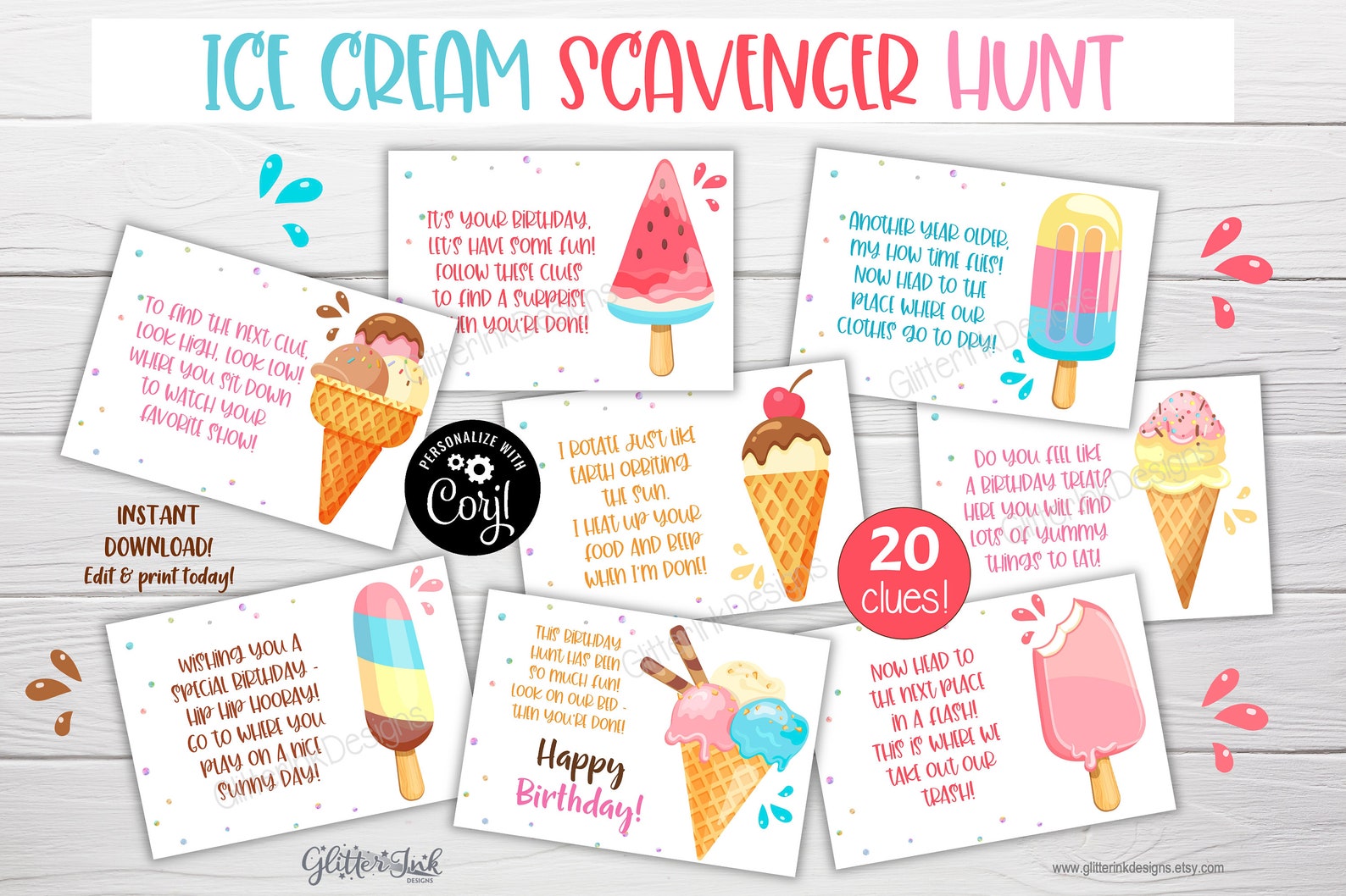 Ice Cream Themed Treasure Hunt Clues for Kids Birthday Party, Popsicle ...
