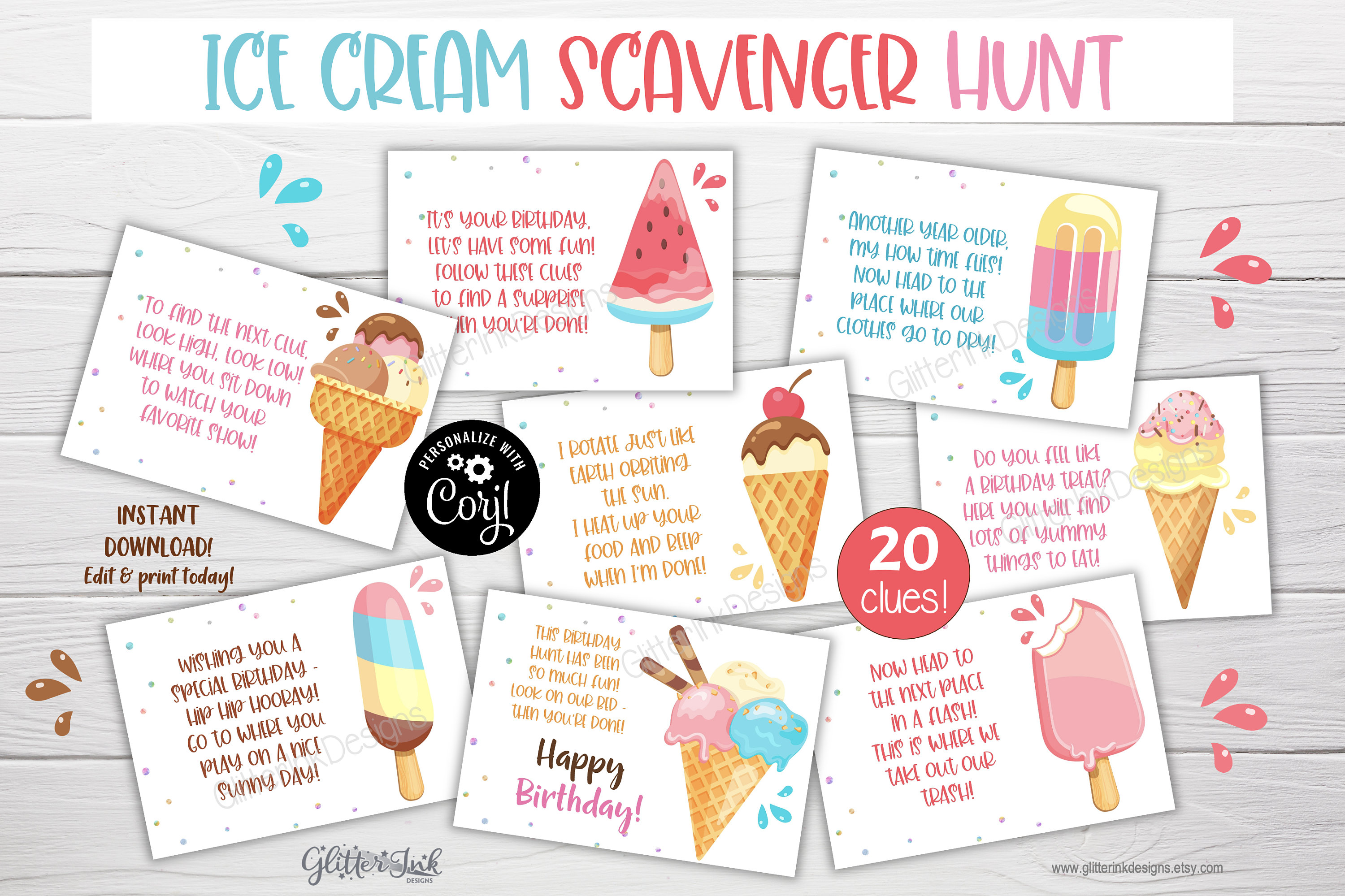 Ice Cream Themed Treasure Hunt Clues for Kids Birthday Party, Popsicle ...