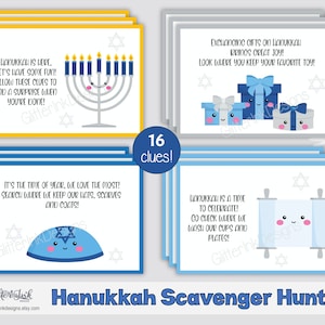 Hanukkah Scavenger Hunt Clue Cards / Hanukkah Treasure Hunt Clues ...